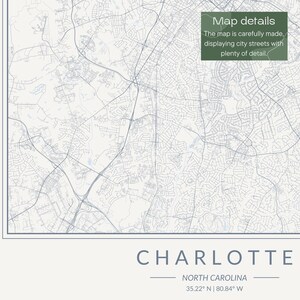 Charlotte Map Print, Colour Charlotte Printable Map Art, Charlotte City ...