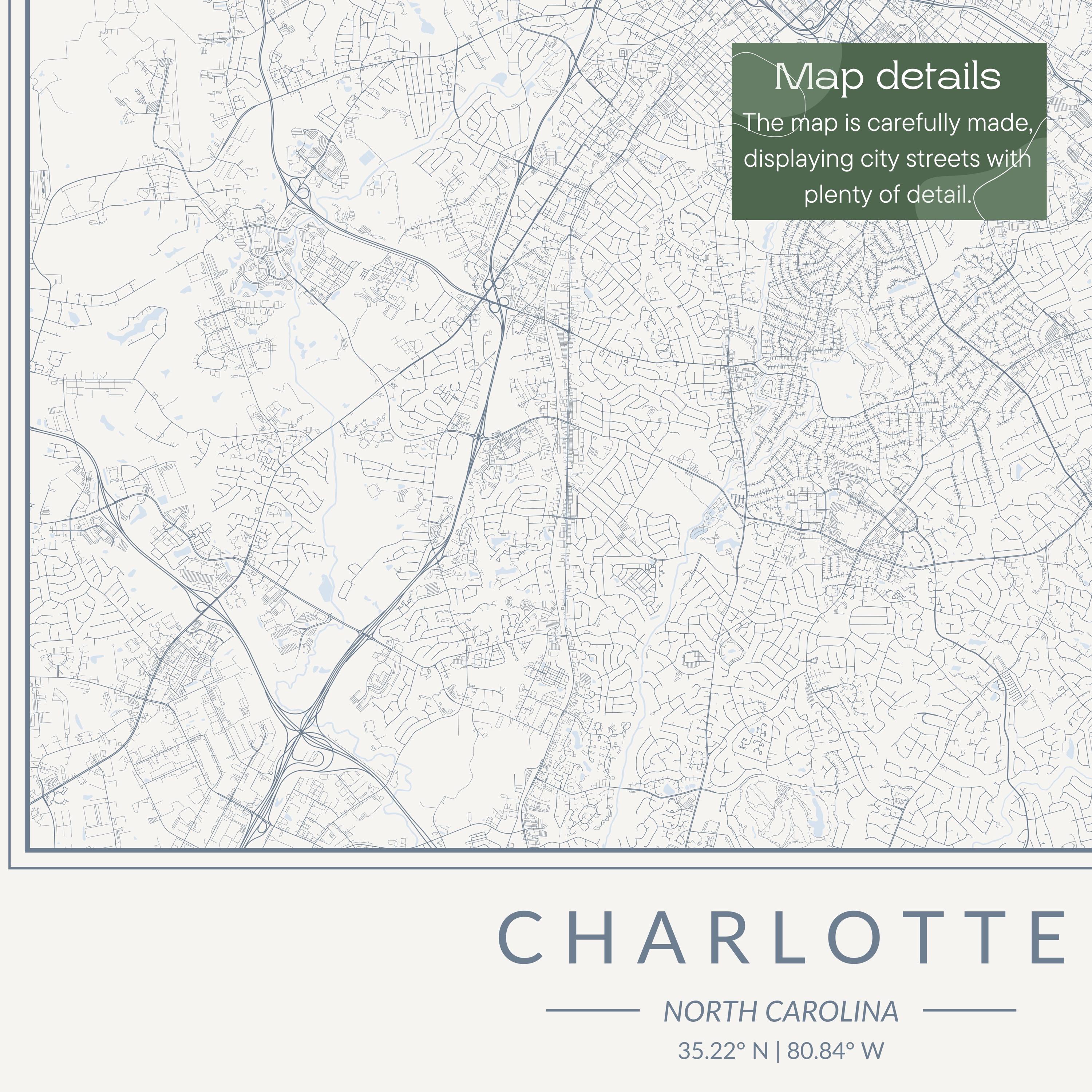 Minimal Printable Charlotte Map, Minimalist Digital Map of Charlotte ...