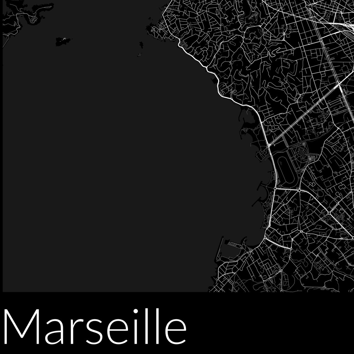 Marseille Map Print Black Map of a Marseille Minimalistic - Etsy
