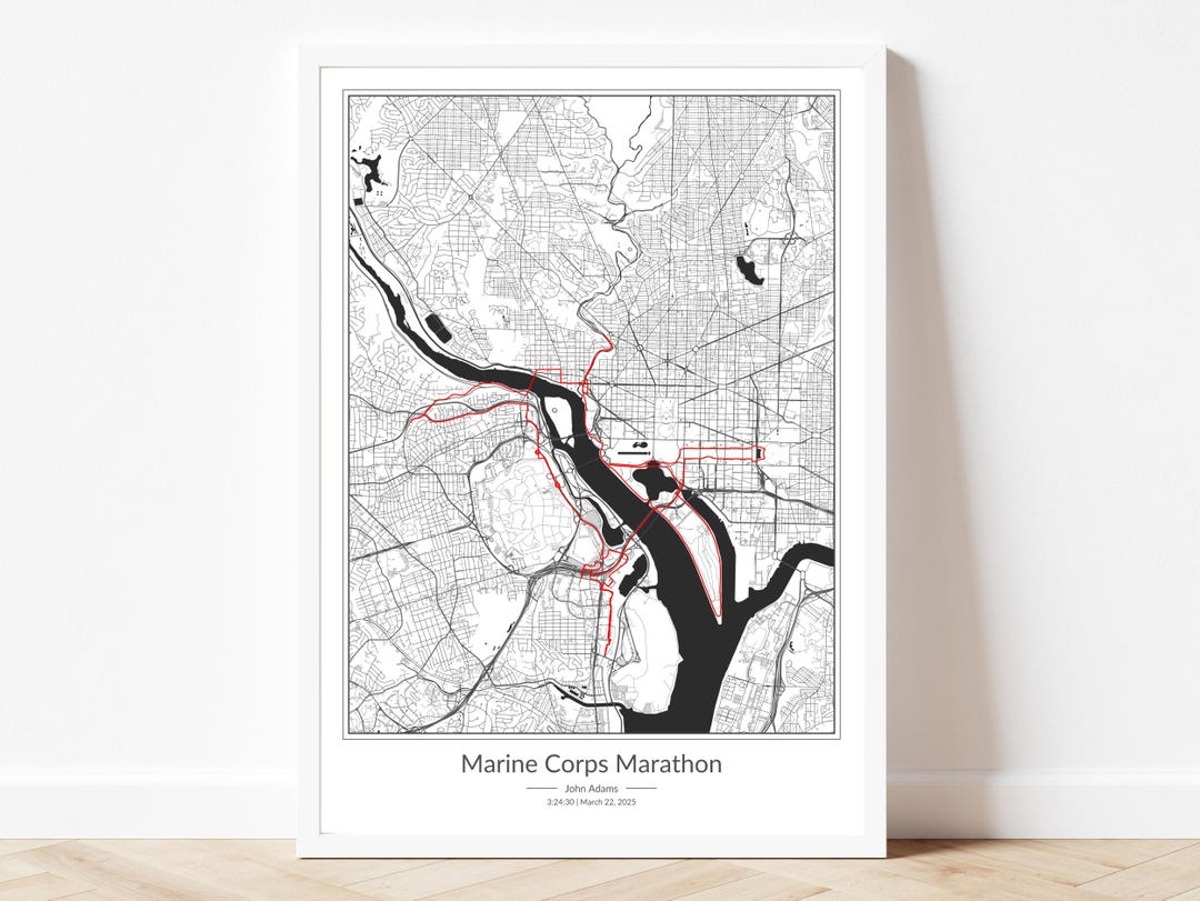 Custom Marine Corps Marathon Map Art Personalized Race Route Poster MCM ...