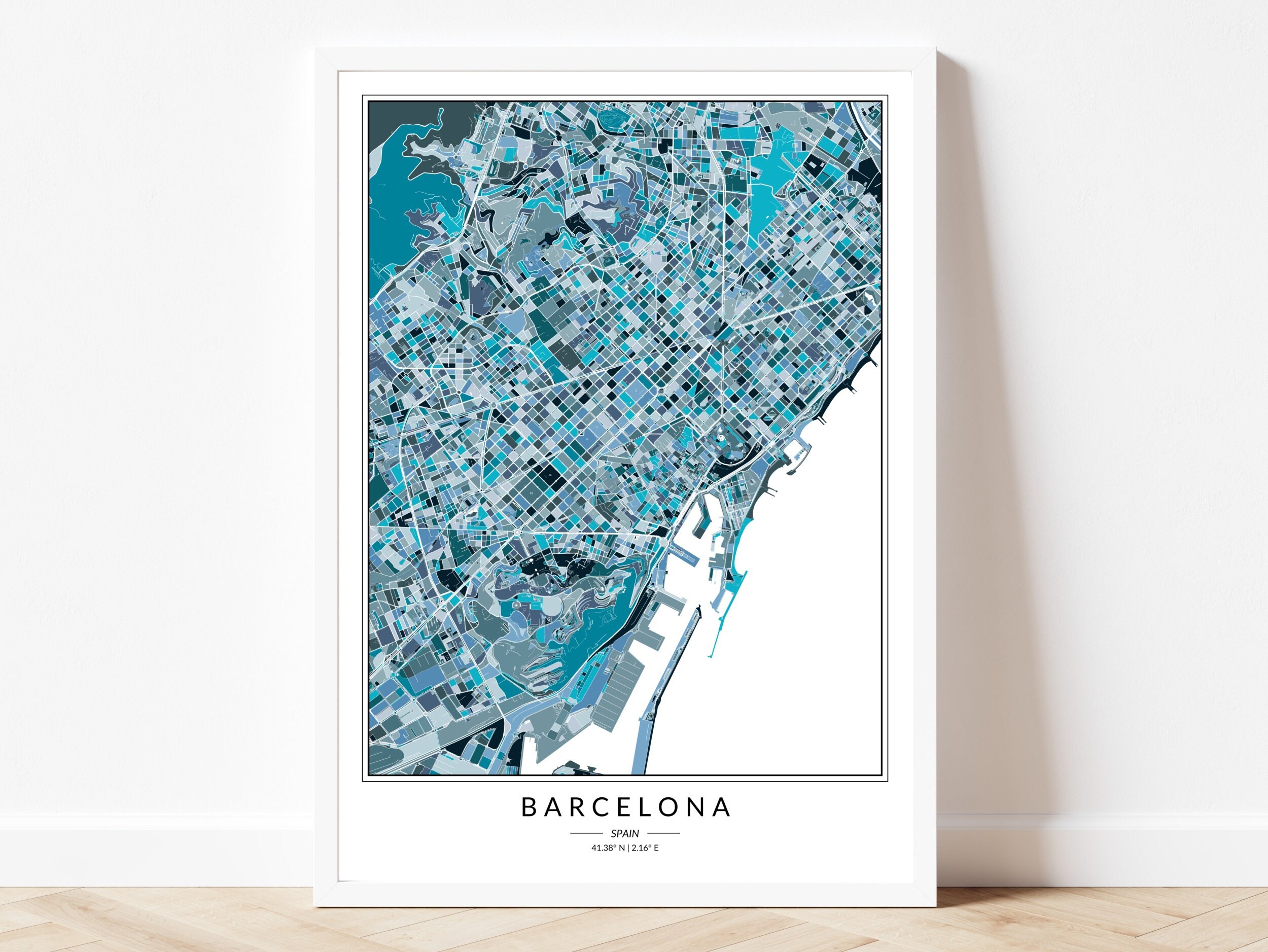 Barcelona Map Print, Colorful Map Poster, Spain Print Blue, Minimalist ...