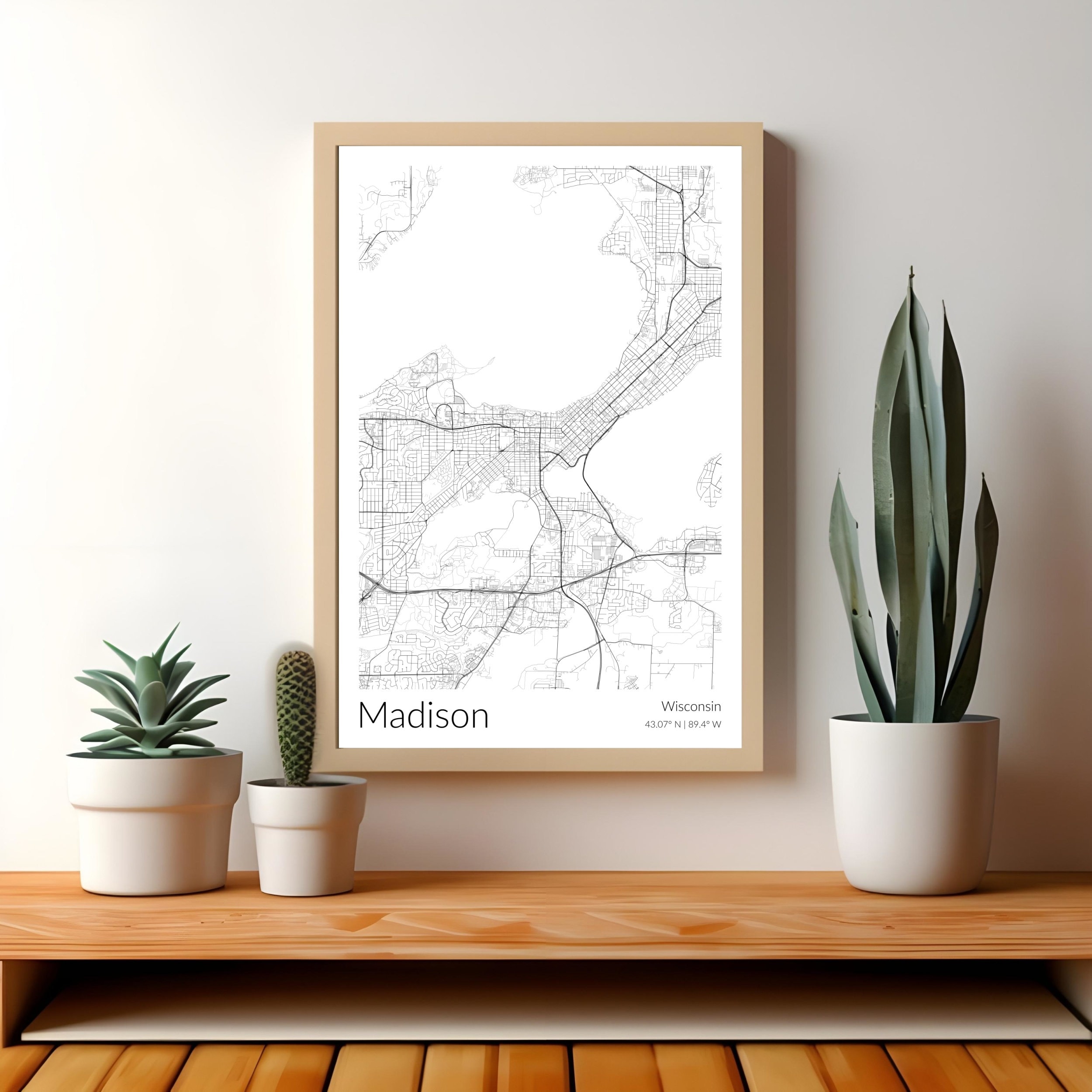 Madison Map Print Madison Map Poster Wisconsin Print White Minimalist ...
