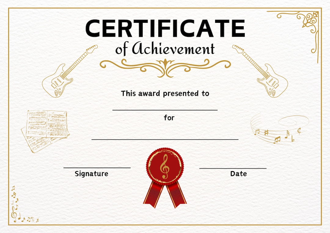 Editable Music Certificate Template Certificate of Achievement ...