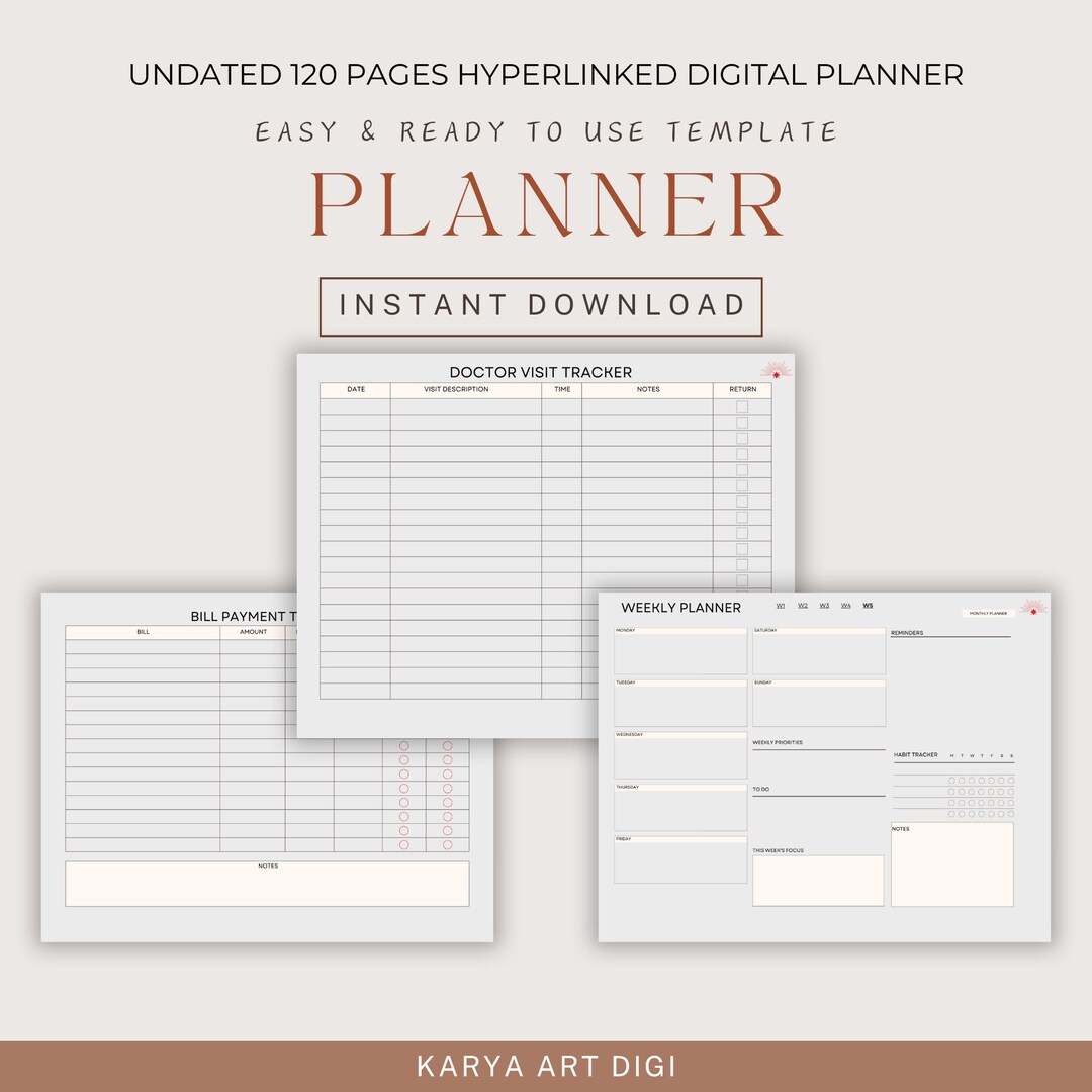 2024 Digital Planner Undated Template Notability minimalist iPad daily ...