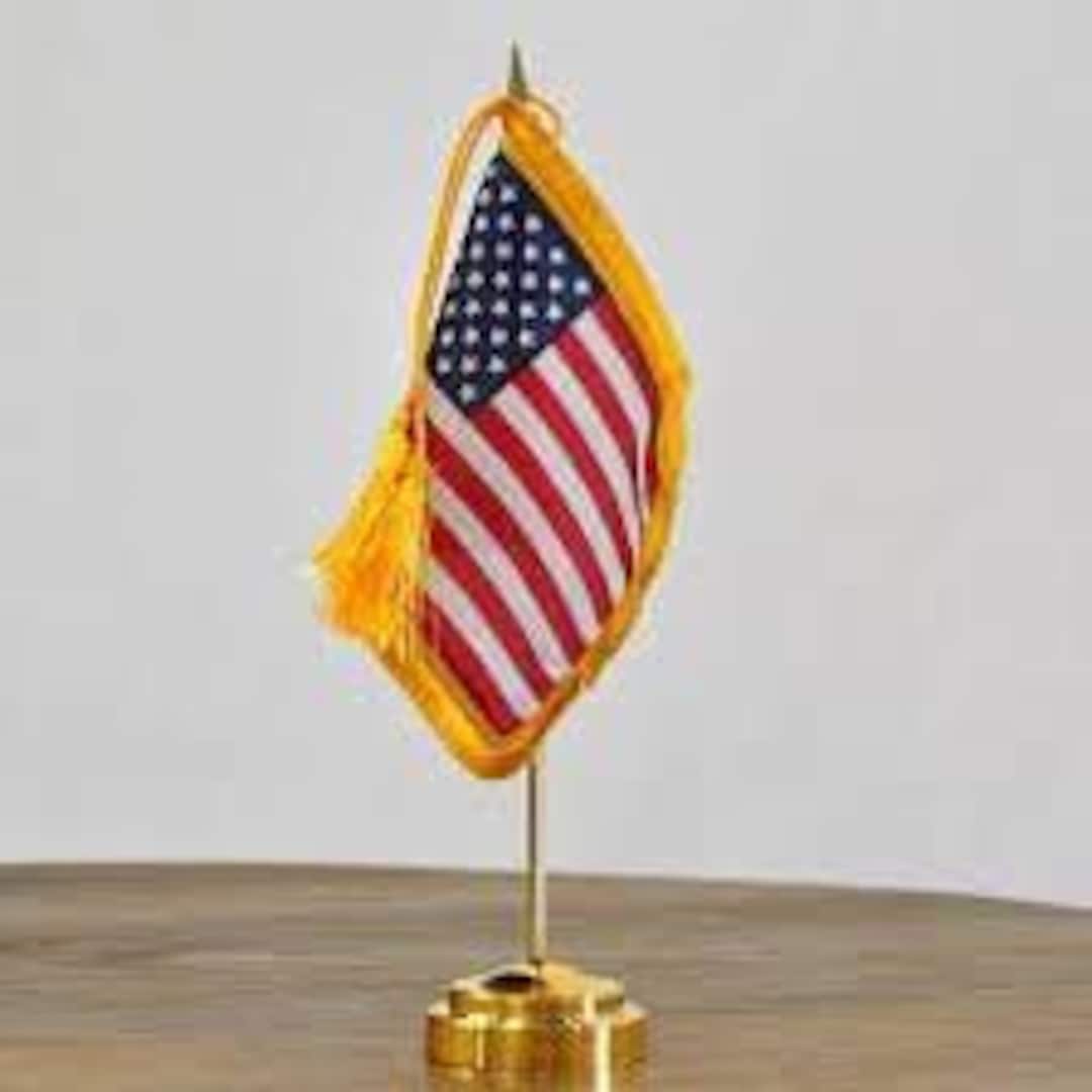 Miniature American Flag With Gold Base, Cord, Tassels and Gold Fringe ...