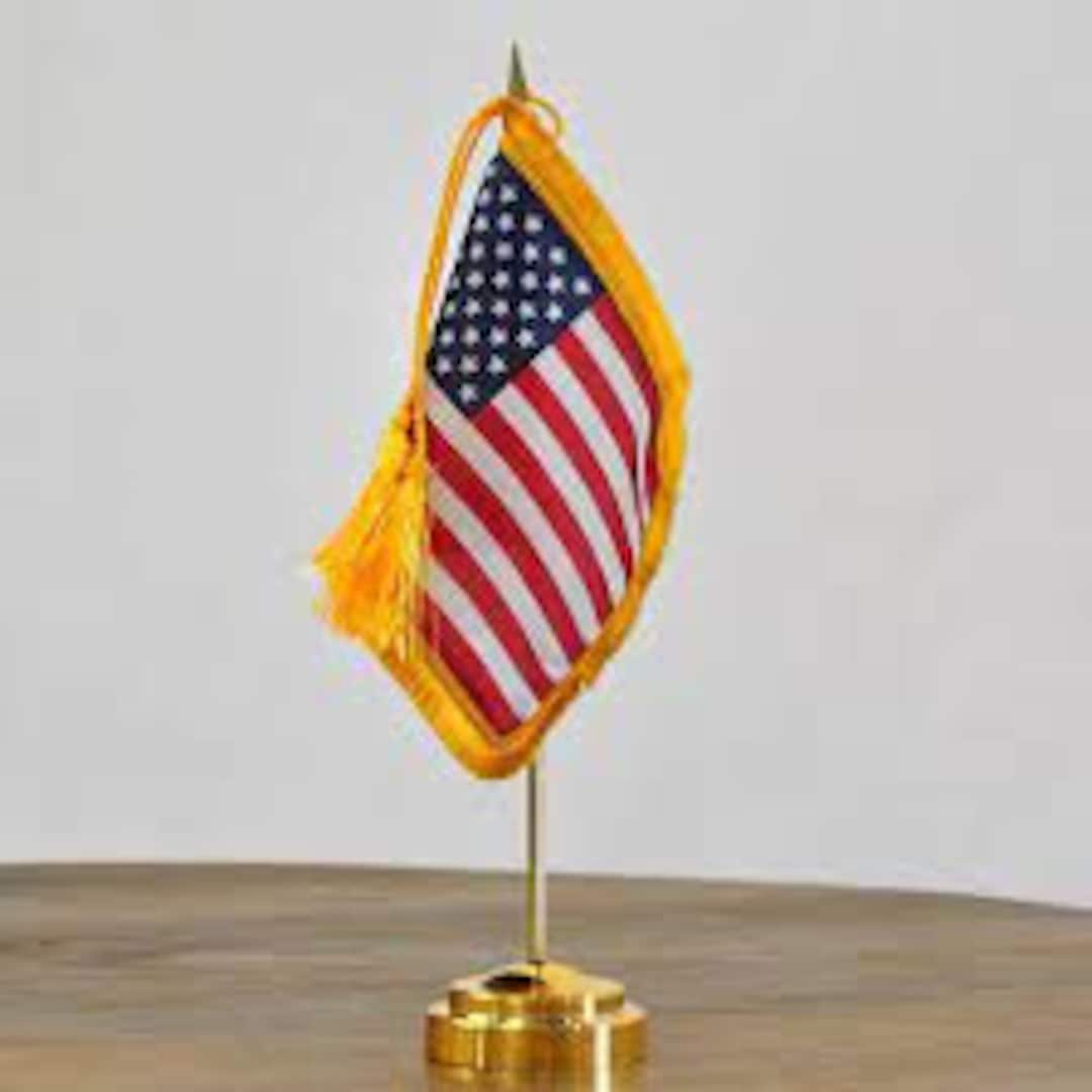 United States Miniature Flag With Gold Fringe, Tassel, Gold Base. Four ...