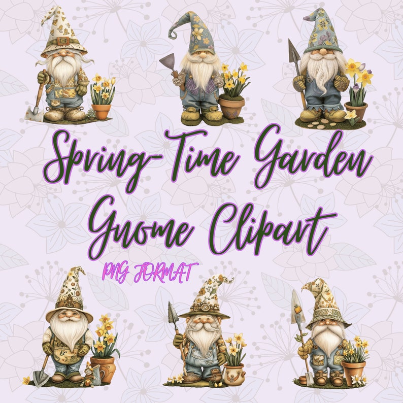 Garden Gnome Clip Art - Garden Gnome Spring Clipart - Garden Gnome Digital Art - Spring Gnome ...