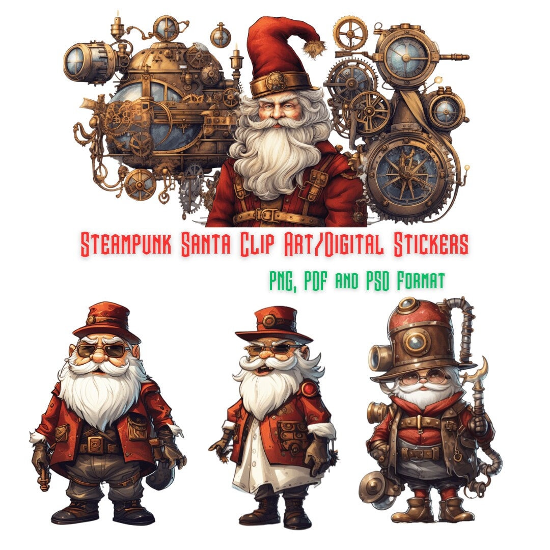 30 Steampunk Santa Digital Clipart Collection Unique - Etsy