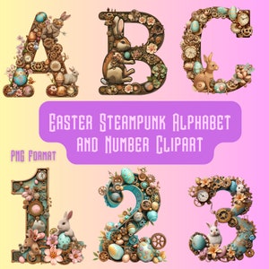 Steampunk Easter Alphabet and Numbers Clip Art - Vibrant Pastel ...