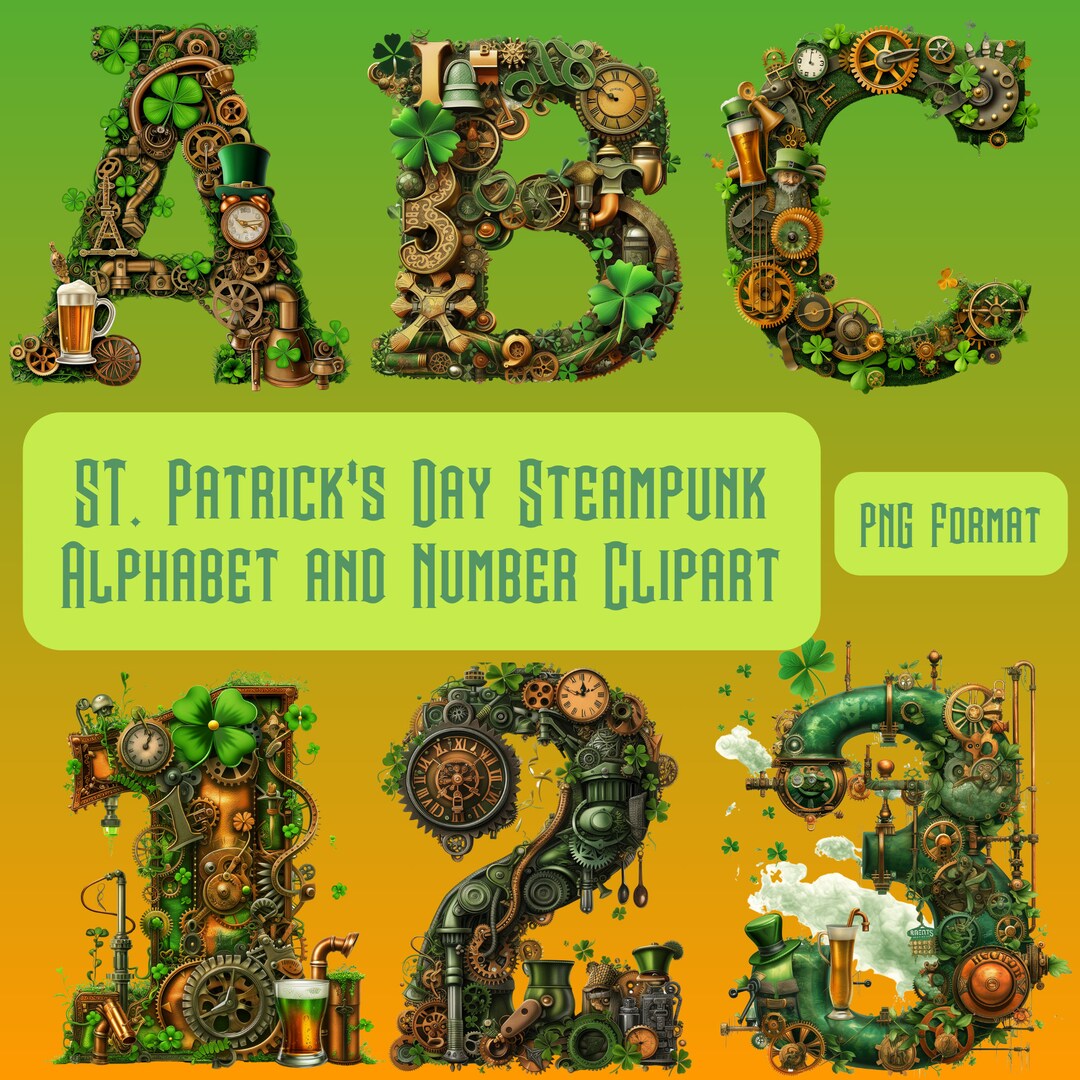 St Patricks Clipart - Steampunk St. Patrick's Day Alphabet & Numbers ...