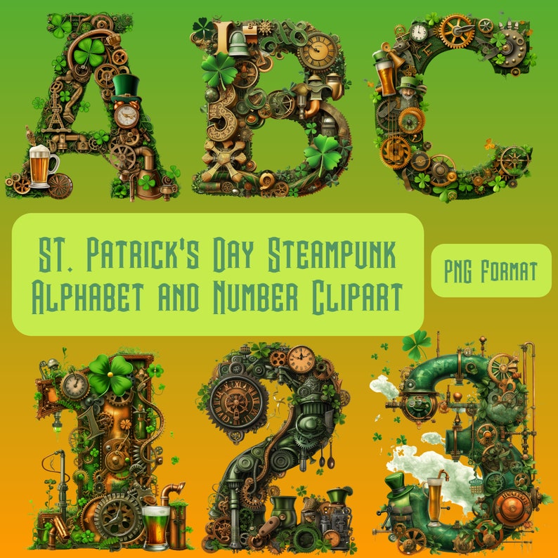 St Patricks Clipart - Steampunk St. Patrick's Day Alphabet & Numbers ...