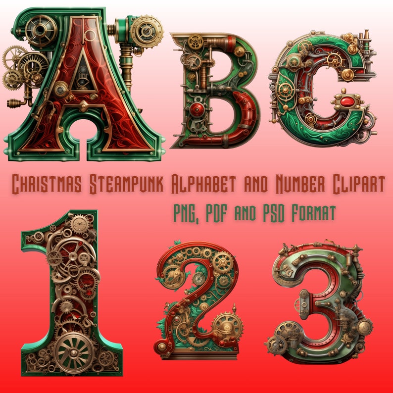 Christmas Steampunk Alphabet Printable Clipart/digital Stickers, PNG ...