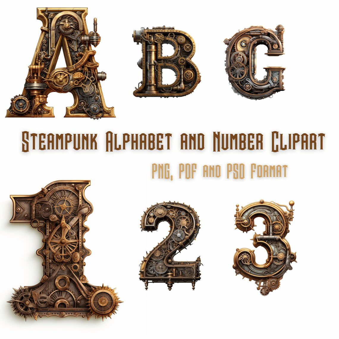 Steampunk Alphabet Printable Clipart PNG PDF and PSD Format - Etsy