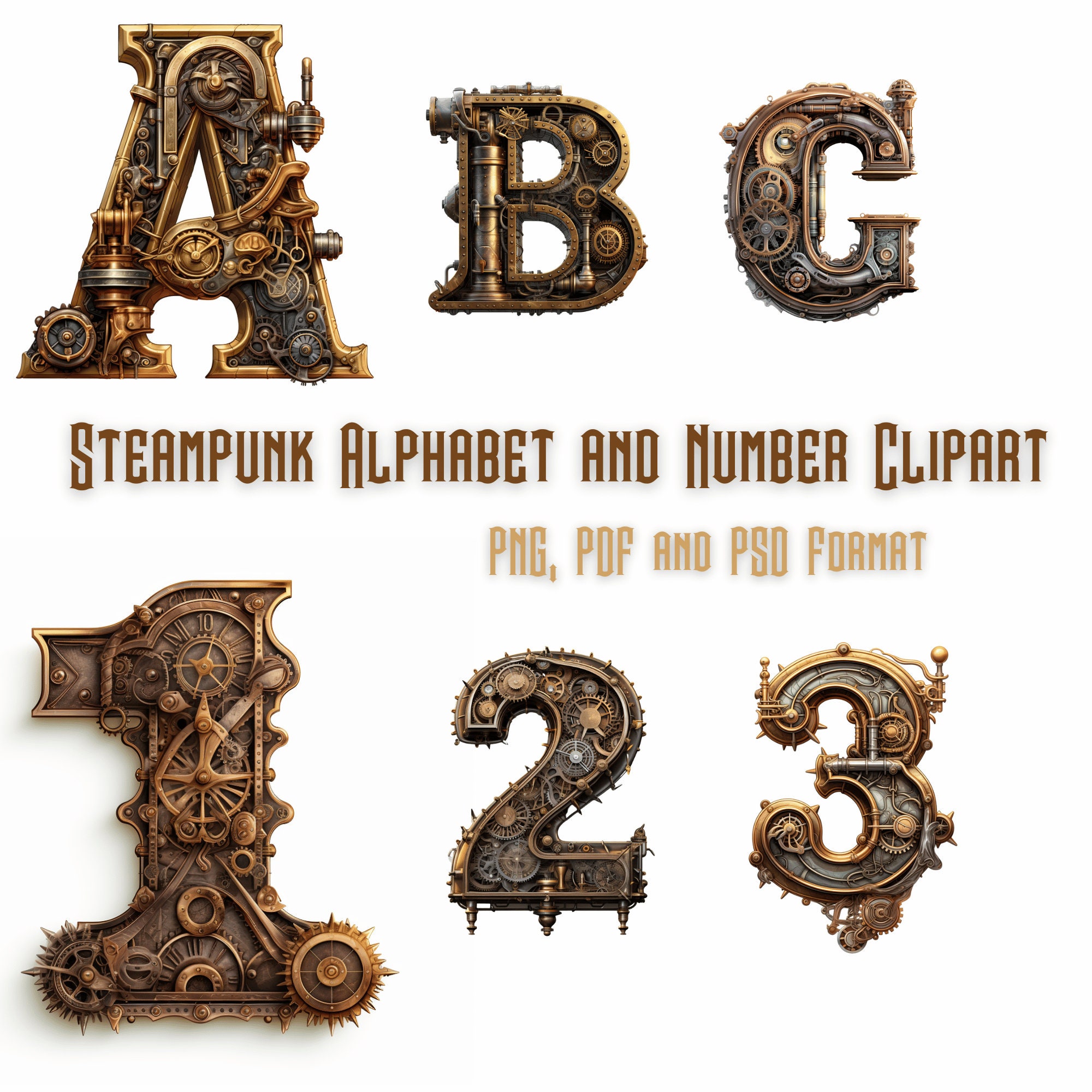 Steampunk Alphabet Printable Clipart, PNG, PDF and PSD Format - Etsy