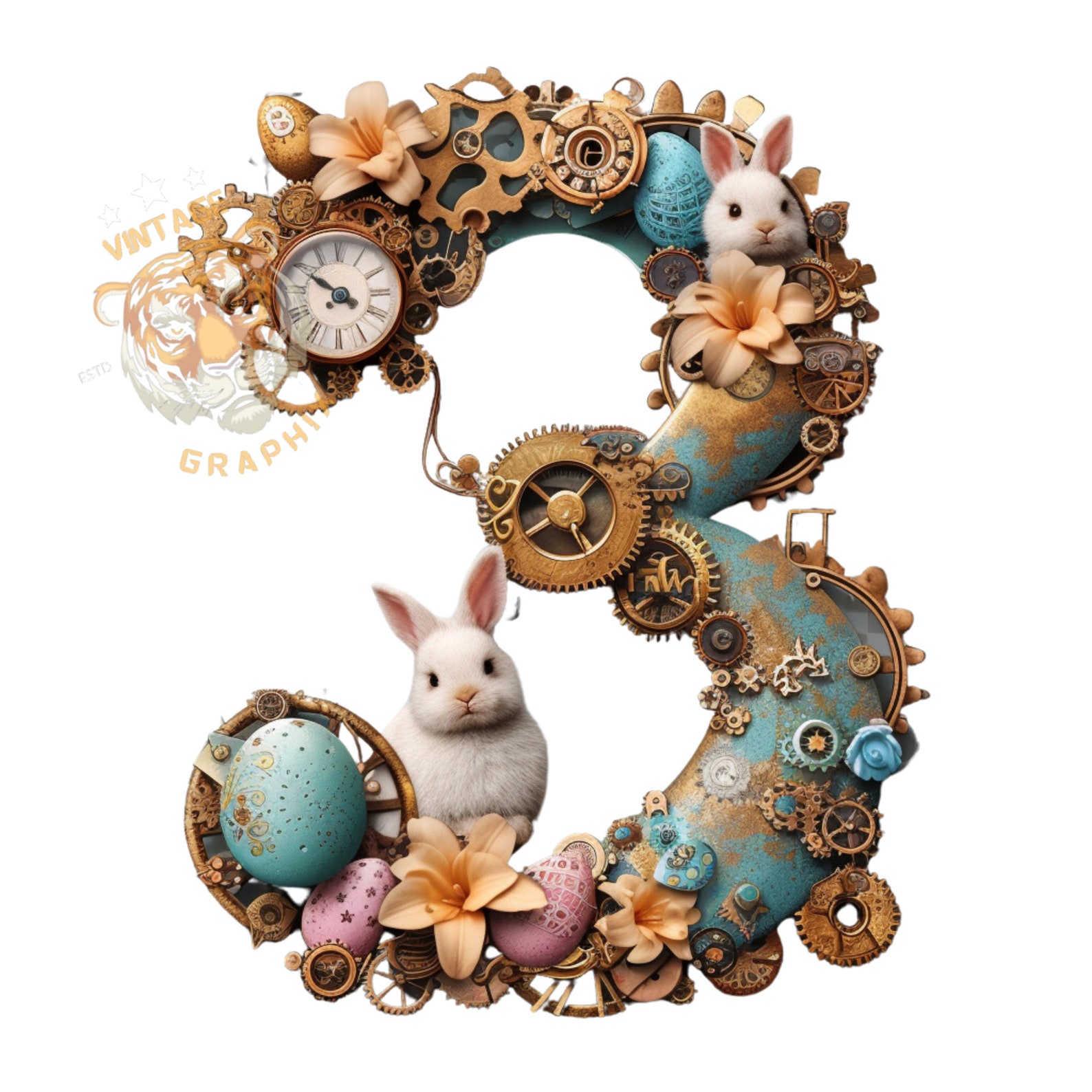 Steampunk Easter Alphabet and Numbers Clip Art - Vibrant Pastel ...