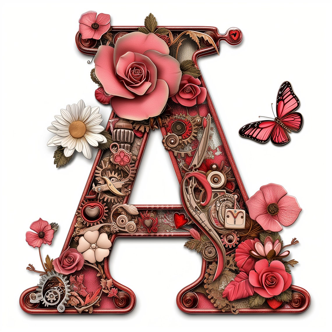 Steampunk Valentine's Alphabet & Numbers Clipart Set Vintage Love ...