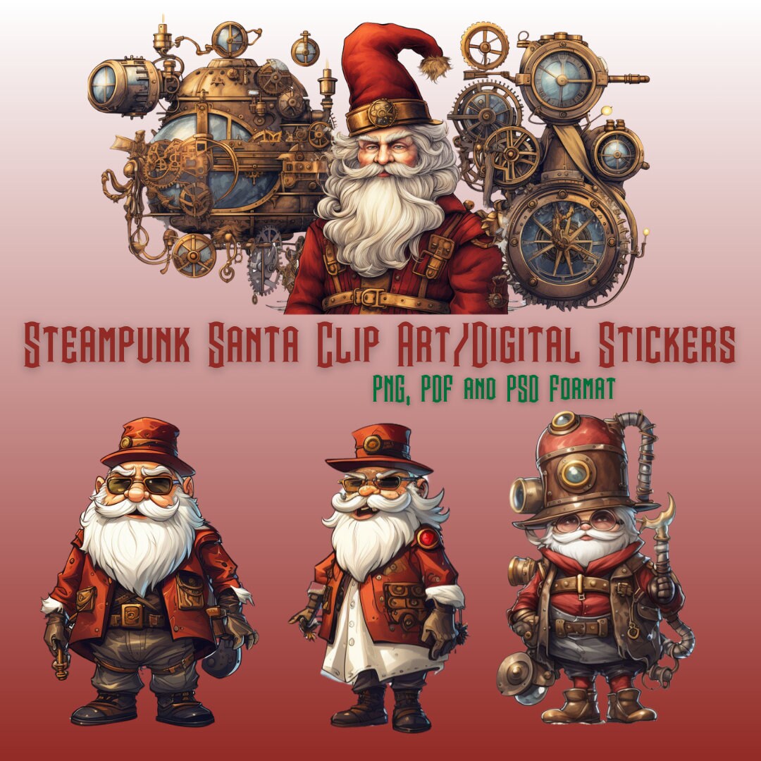 30+ Steampunk Santa Digital Clipart Collection - Unique Victorian ...