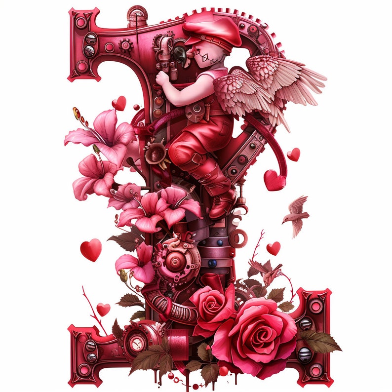 Steampunk Valentine's Alphabet & Numbers Clipart Set - Vintage Love ...