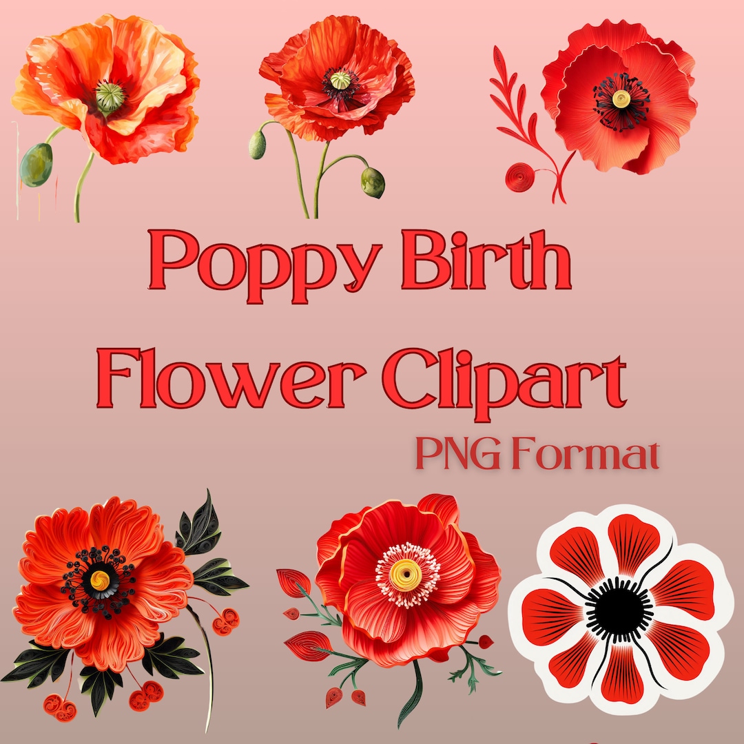 Poppy Birth Flower Clipart - Poppy Birth Month Flower Clipart - Poppy ...
