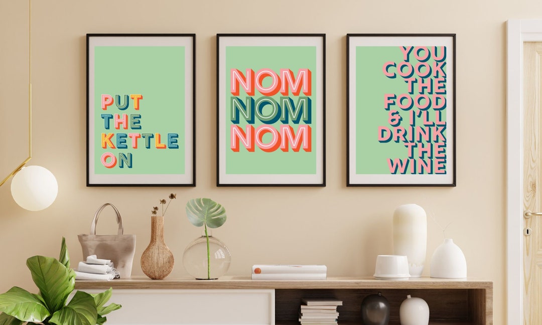Set of 3 Bold and Colourful Typography Prints for Kitchen Decor - Put ...
