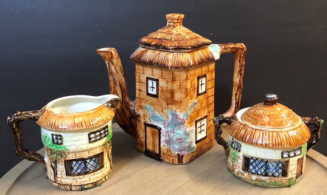 3 Piece Tea Set Vintage English Cottage Teapot With Creamer & Sugar - Etsy