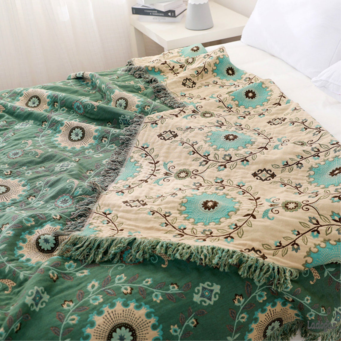 Reversible Nordic Cotton Throw Blanket Nordic Throw Blanket Boho Throw ...