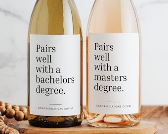 Pairs Well With Wine Label Master Degree Bachelors Graduation Labels ...