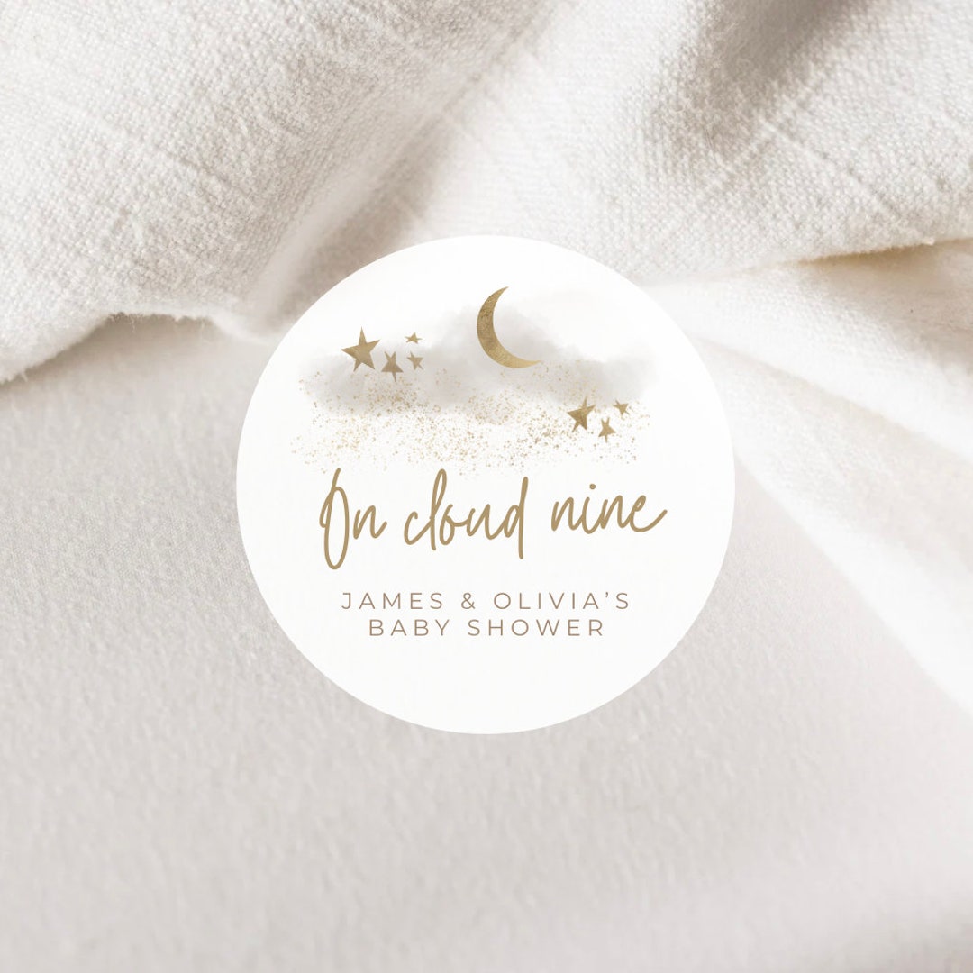On Cloud Nine Baby Shower Labels | Round White Matte Stickers | Thank You Favor Stickers - Etsy