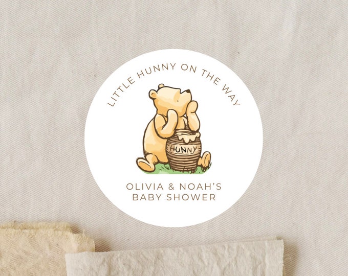 Little Hunny on the Way Arch Labels | Baby Shower Favor | Honey Bear ...