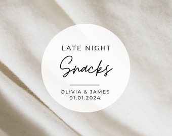 Late Night Snack Labels Round White Matte Stickers Wedding Snack Bag ...
