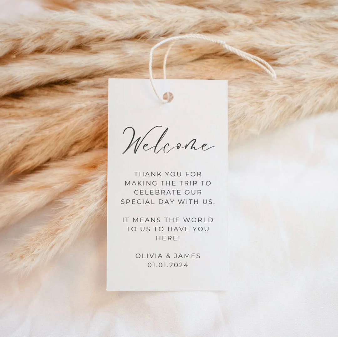 Printed Wedding Welcome Tags | Linen Textured Cardstock | 2x3.5 Inches ...