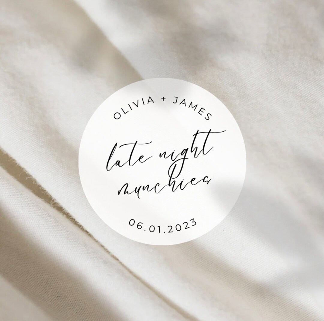 Late Night Munchies Labels Round White Matte Stickers Wedding Snack Bag ...