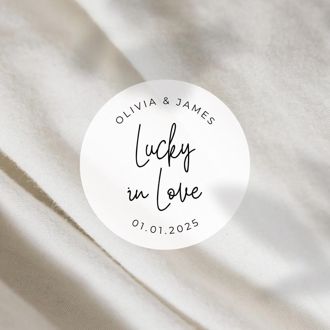 Cursive Lucky in Love Labels | 2 Inch Round White Matte Stickers ...