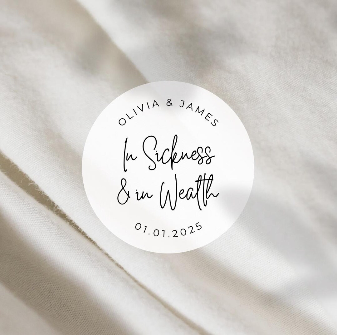 Cursive in Sickness & in Wealth Labels | 2 Inch Round White Matte ...