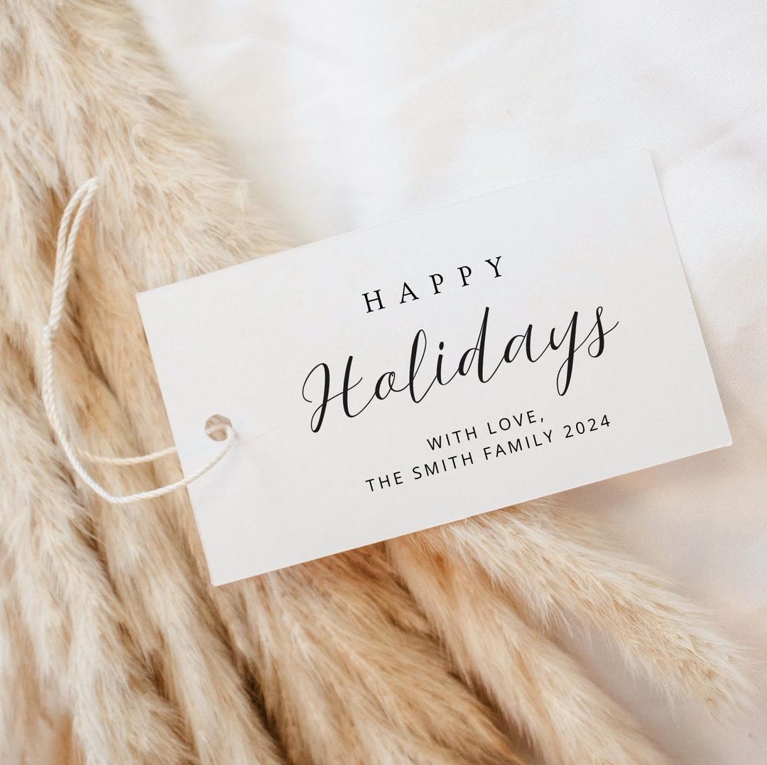 Printed Happy Holidays Tags Linen Textured Cardstock 2x3.5 Inches ...