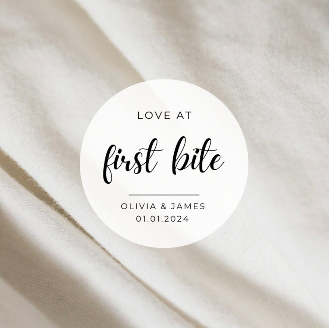 Modern Love at First Bite Labels | 2 Inch Round White Matte Stickers ...