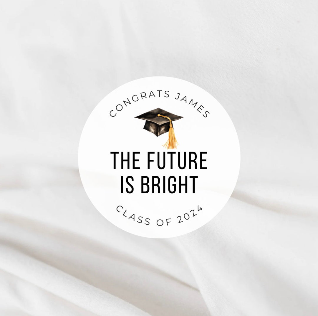 Future is Bright Graduation Party Labels 2 Inch Round White Matte ...