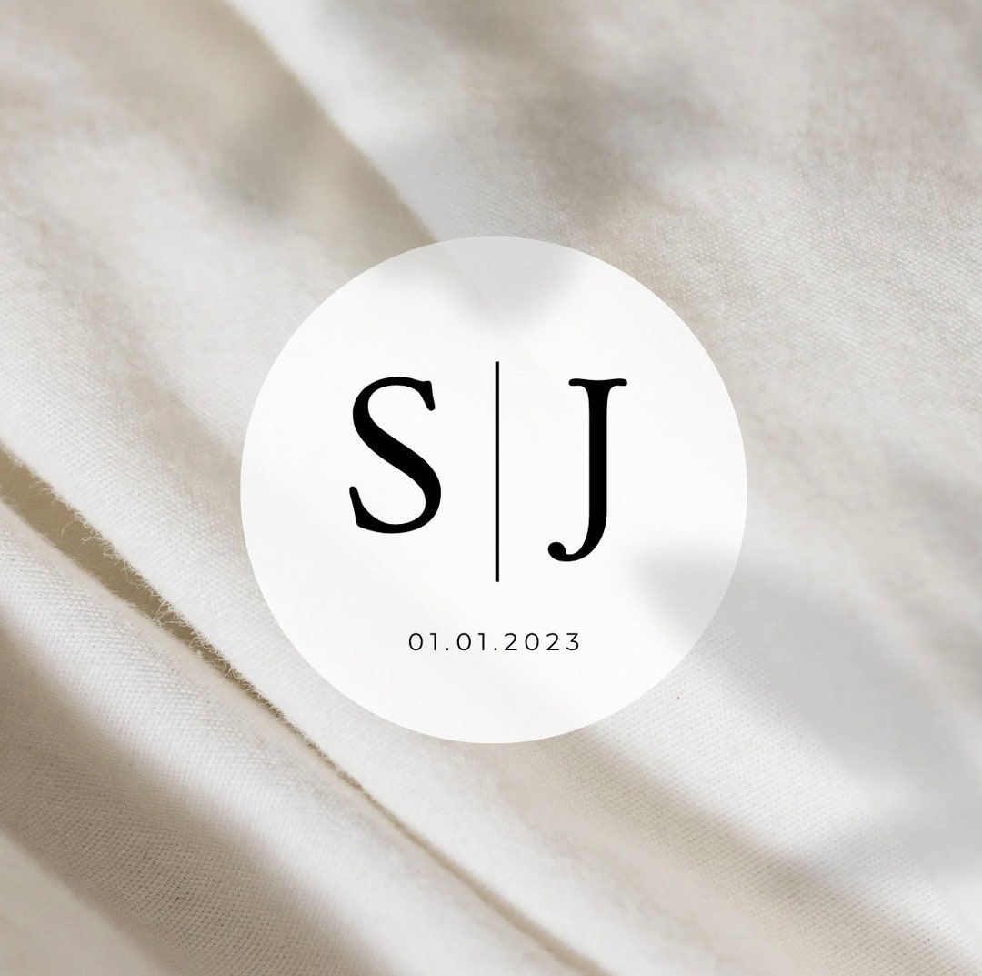 Wedding Couple Initial Labels | 2 Inch Round White Matte Stickers ...