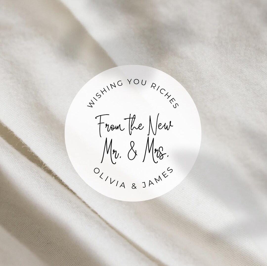 Cursive Wishing You Riches Labels | 2 Inch Round White Matte Stickers ...