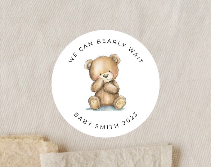 We Can Bearly Wait Labels | Baby Shower Favor | Teddy Bear | 2 Inch ...