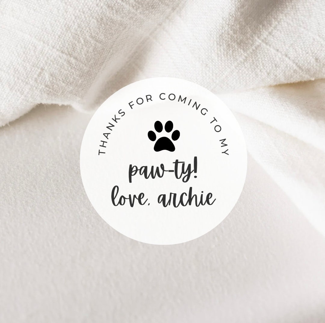 Thanks for Coming to My Paw-ty Labels | Round White Matte Stickers ...
