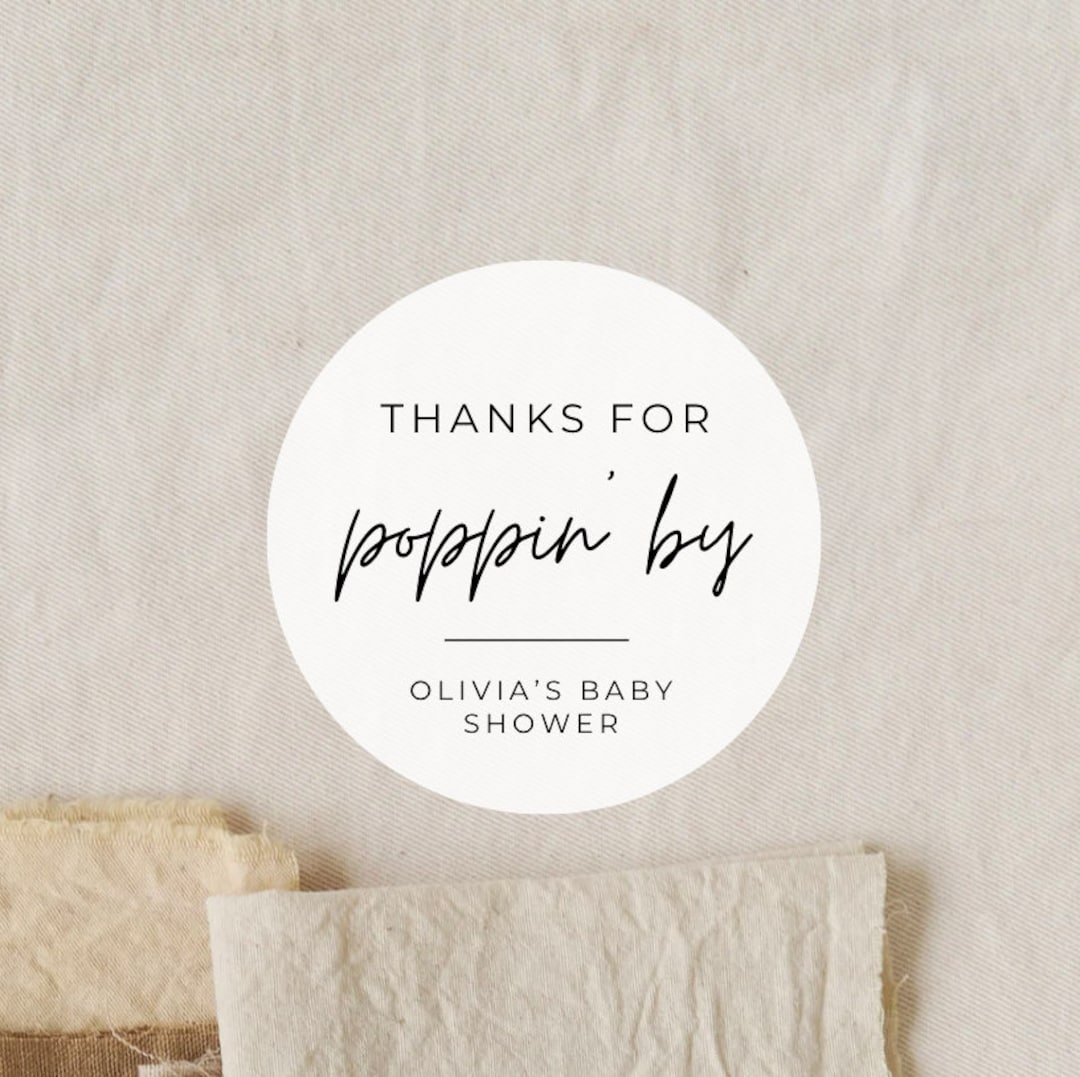 Modern Thanks for Poppin by Baby Shower Labels | Celebrating Baby ...