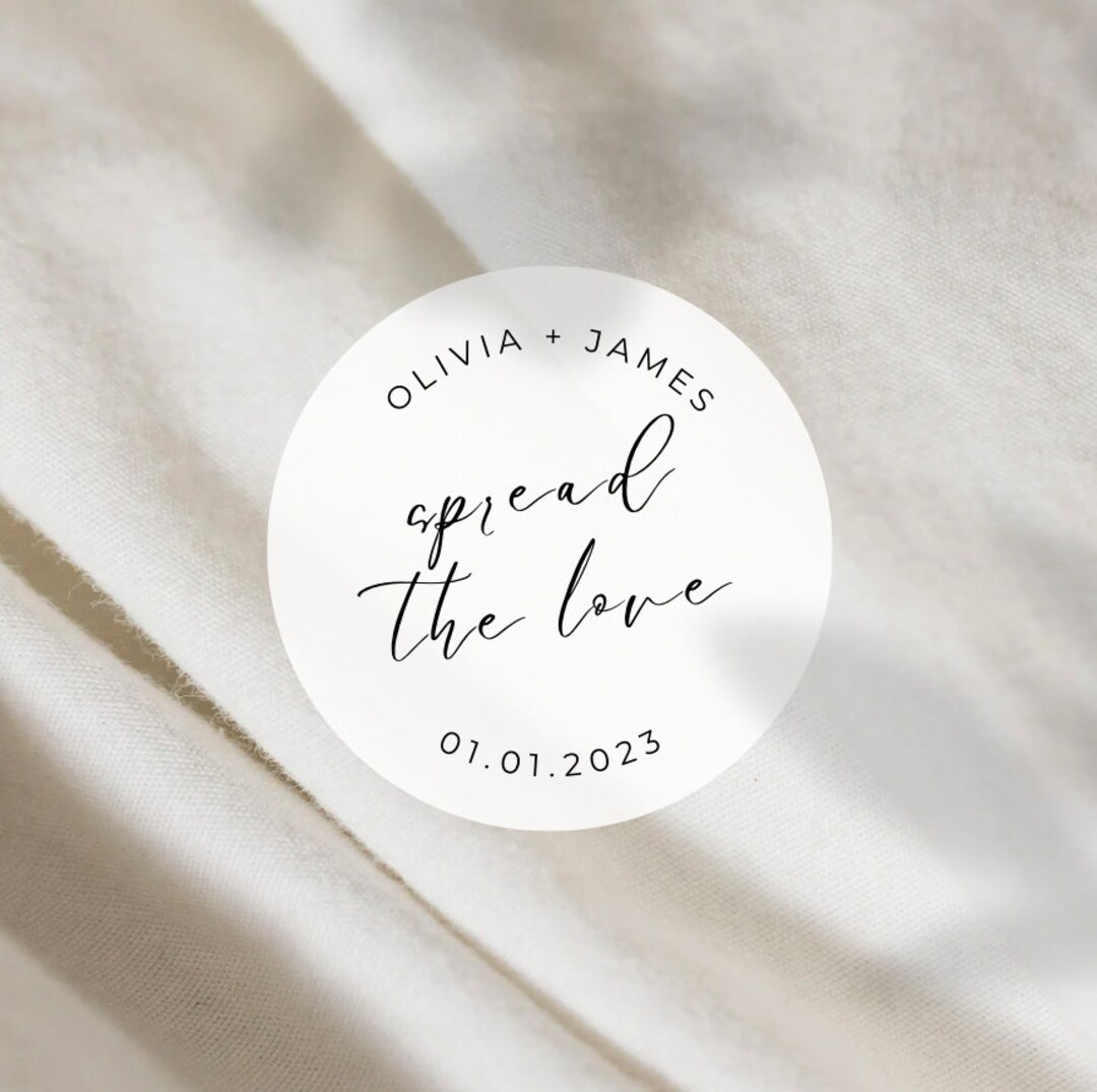 Spread the Love Labels | Round White Matte Stickers | Wedding Snack Bag ...