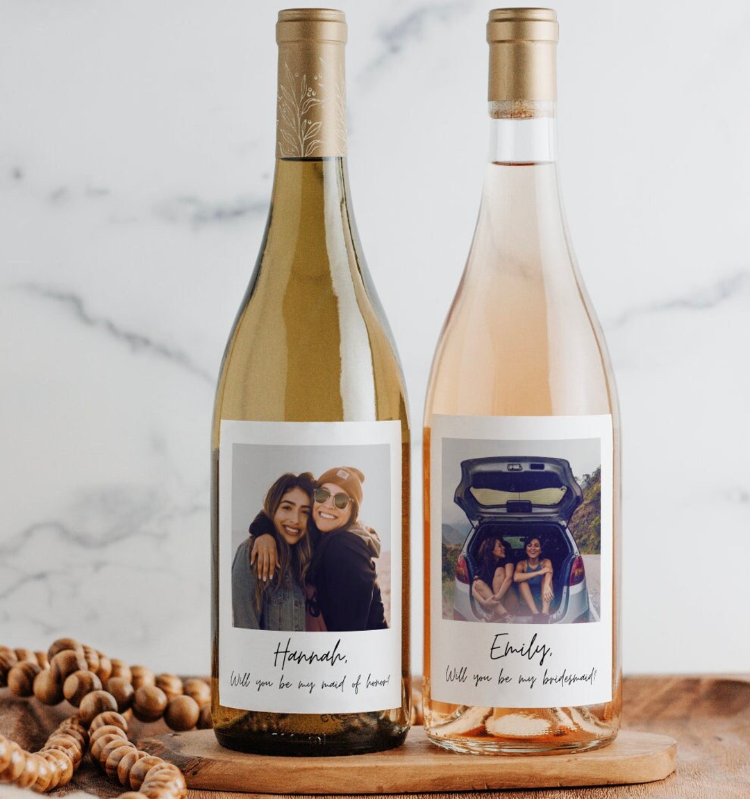 Script Photo Bridesmaid Maid of Honor Proposal Wine Labels | 3.75x4.75 ...