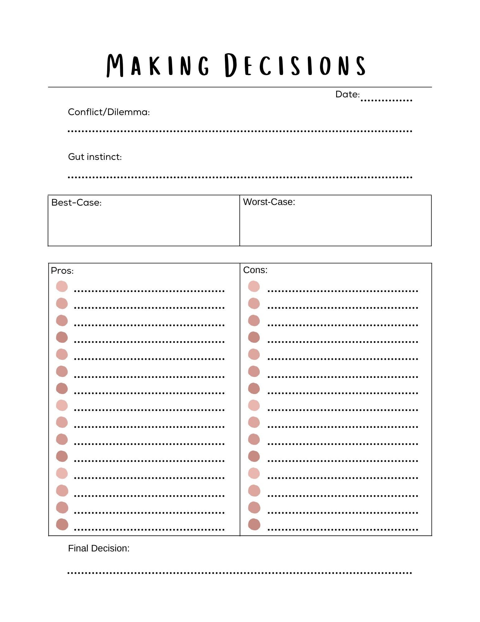 Making Decisions Worksheet - Etsy