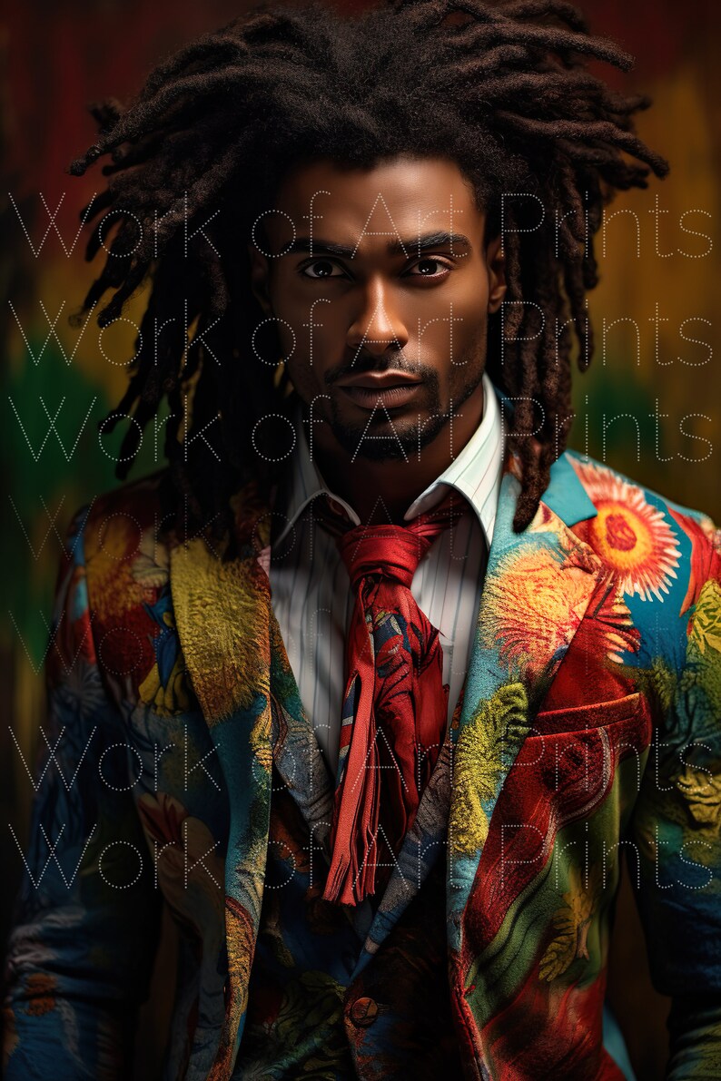 Black Man Poster, Black Man Free Form Locs in Suit Art, Black King ...