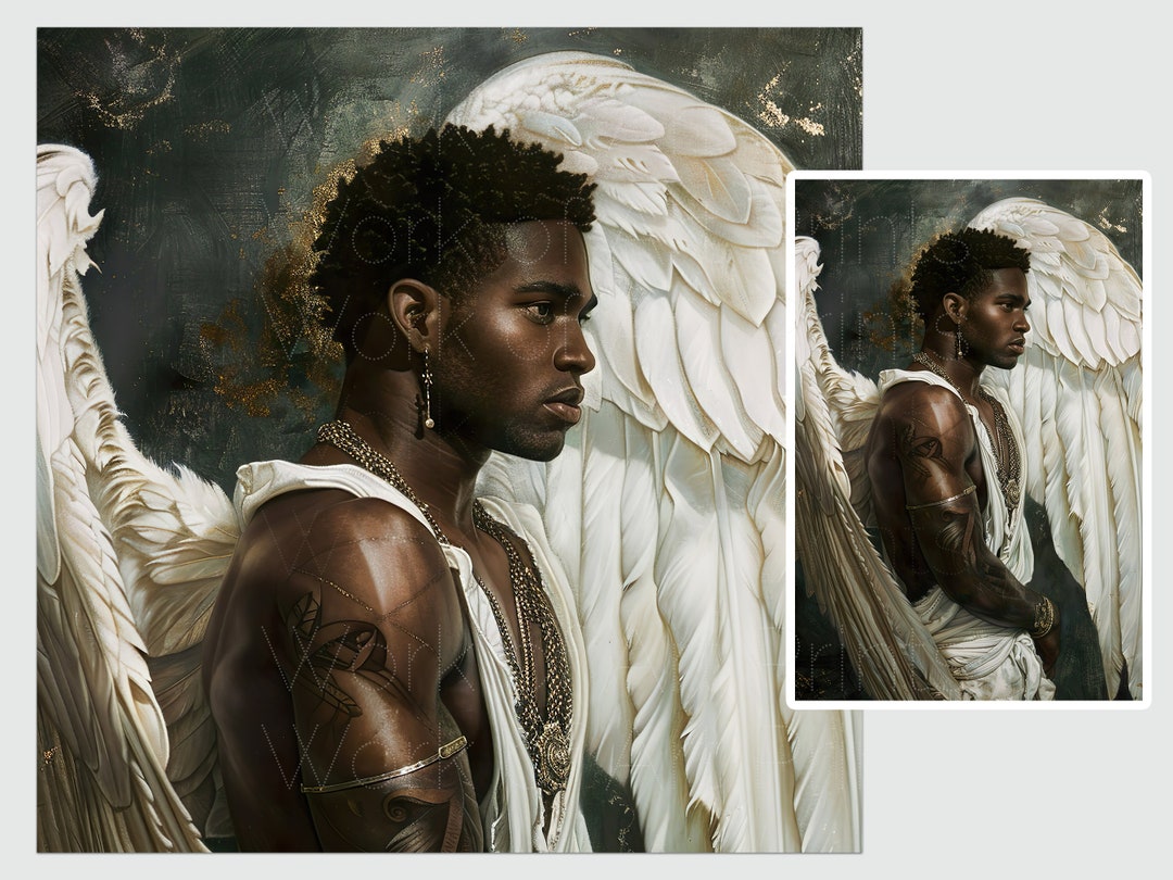 Tattooed Black Guardian Angel Art Print – Modern Spiritual Decor ...