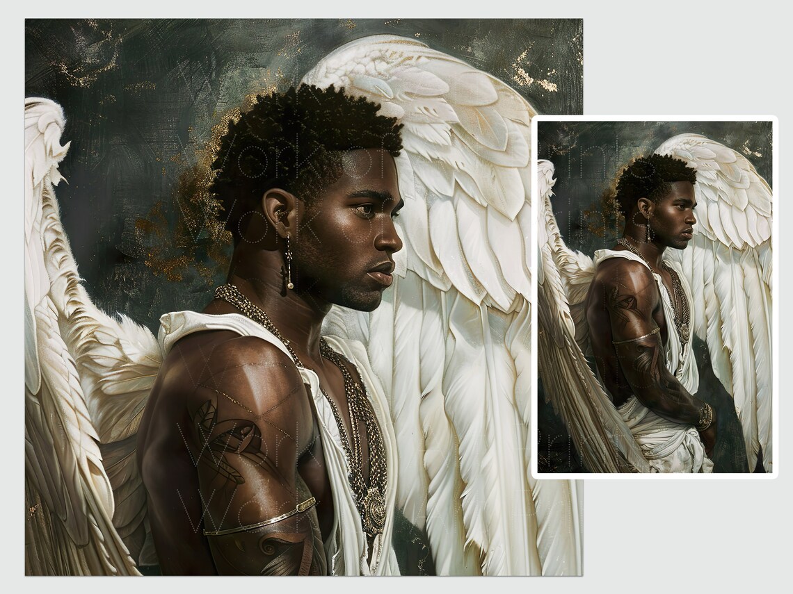 Black Guardian Angel With Tattoos - Divine Protector Art Print ...