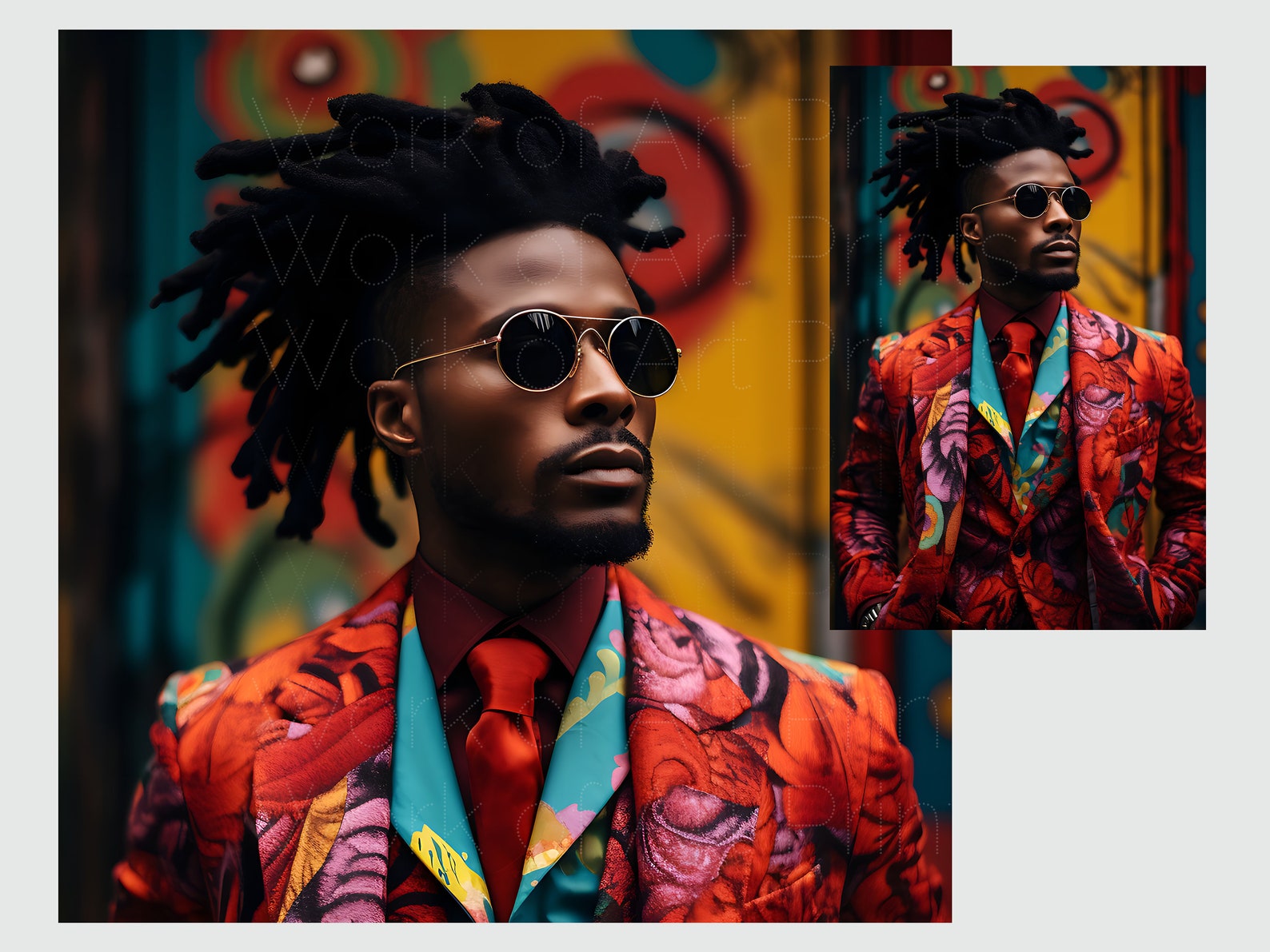 Black Man Poster, Black Man in Red Suit Art, Black King Locs, Melanin ...