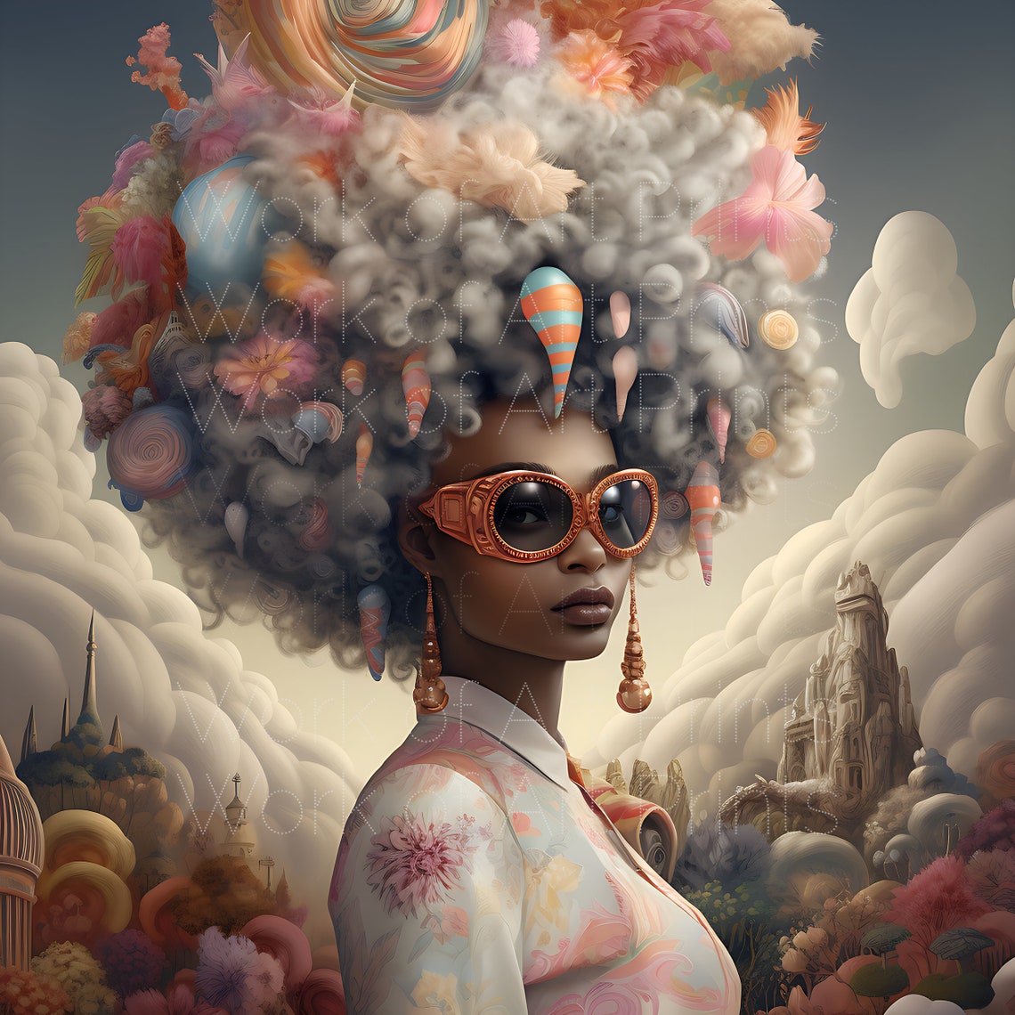 Afrocentric Wall Art, Surreal Black Woman Print, Whimsical Fantasy ...